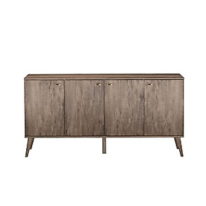 Prepac Milo Mid-Century 4 Door Buffet, 16" D x 64" W x 32" H, Drifted Gray