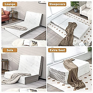 KOMFOTT 4” Tri-Folding Mattress with Storage Bag Queen Size, Cool Gel Memory Foam Mattress with Bamboo Cover, Portable Floor Mattress for RV’s, Camping, Sleepovers, Guest Room, CertiPUR-US Certified