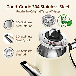 Electric Kettle, 1000W 1.2 Liter Small Hot water Kettle Electric with 100% 304 Stainless Steel Auto-shut off and Boil Dry Protection and fast-heating Electric Tea Coffee Kettle Yellow Color