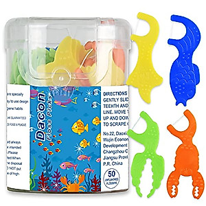 Dacon Kids Flossers, Kids Dental Floss Picks Without Fluoride, Unflavored, 4 Colors Ocean Animals Shaped Makes Flossing Fun, 50 Count