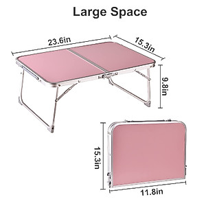 Foldable Laptop and Bed Table with Storage, Portable Mini Lap Desk for Legs, Ideal for Study, Reading, Picnic, Breakfast,and More (Pink)