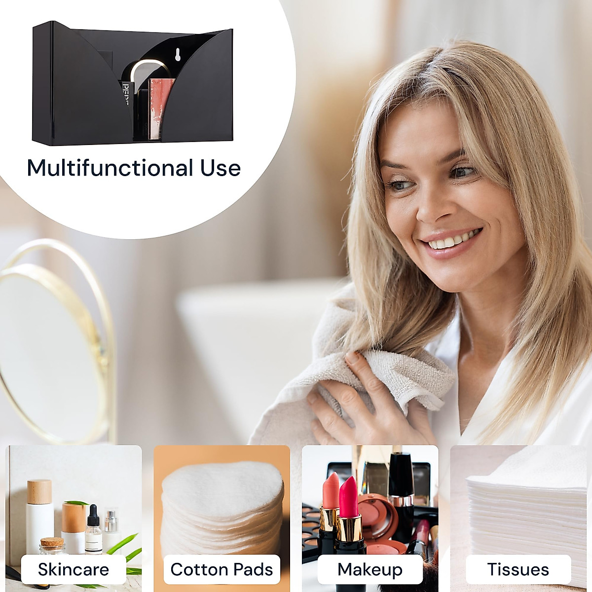 SimplyImagine Countertop Paper Towel Holder Dispenser - Black Acrylic Storage Holder for Kitchen or Bathroom Use for Multifold, C Fold, Trifold, Z Fold Hand Towel Napkins - Commercial or Home Use