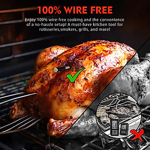 Smart Wireless Meat Thermometer, Remote Range Dual Bluetooth Digital Food Thermometer for Oven, Indoor Outdoor Cooking, Grill BBQ, Compatible with iOS & Android