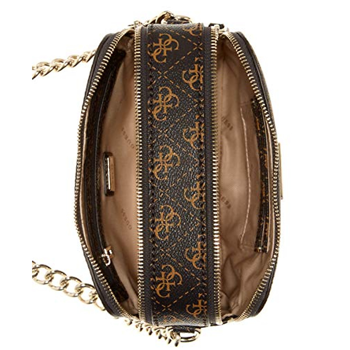 GUESS womens Noelle Crossbody Camera, Brown Logo, One Size US