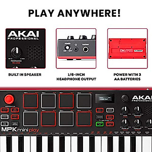 AKAI Professional MPK Mini Play – USB MIDI Keyboard Controller With a Built in Speaker, 25 mini Keys, Drum Pads and 128 Instrument Sounds