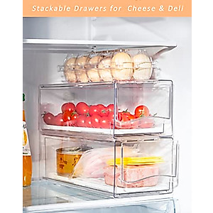 Ornafort 2Pack Fridge Organizer Bins with Pull Out Drawer Stackable Refrigerator Drawers Set for Save Vertical Space, Clear Cabinet Organizers for Kitchen Pantry Bedroom Office Closet Produce Storage