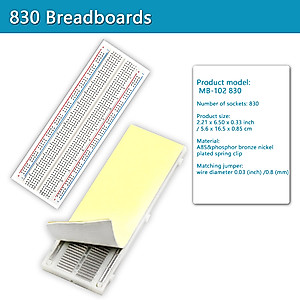 Minidodoca Upgraded Electronics Component Fun Kit Power Supply Module, Jumper Wire, 830 Breadboard, LED,Capacitor,Diode,Resistor,Transistor,Compatible Raspberry Pi, STM32