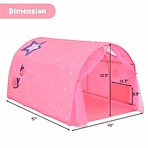 Costzon Kids Dream Bed Tent, Portable Baby Playhouse Privacy Space Twin w/Double Net Curtain, Princess Tent w/Inner Pocket & Carrying Bag, Children Play Tent for Girls (Pink)