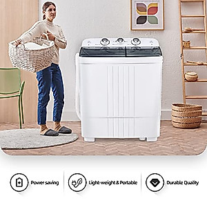 HABUTWAY Portable Washing Machine 20Lbs Capacity Washer&Dryer Combo Twin Tub Laundry 2 In 1 Washer(12Lbs) & Spinner(8Lbs) with Built-in Gravity Drain Pump for Apartment,Dorms,RV Camping (grey+white)