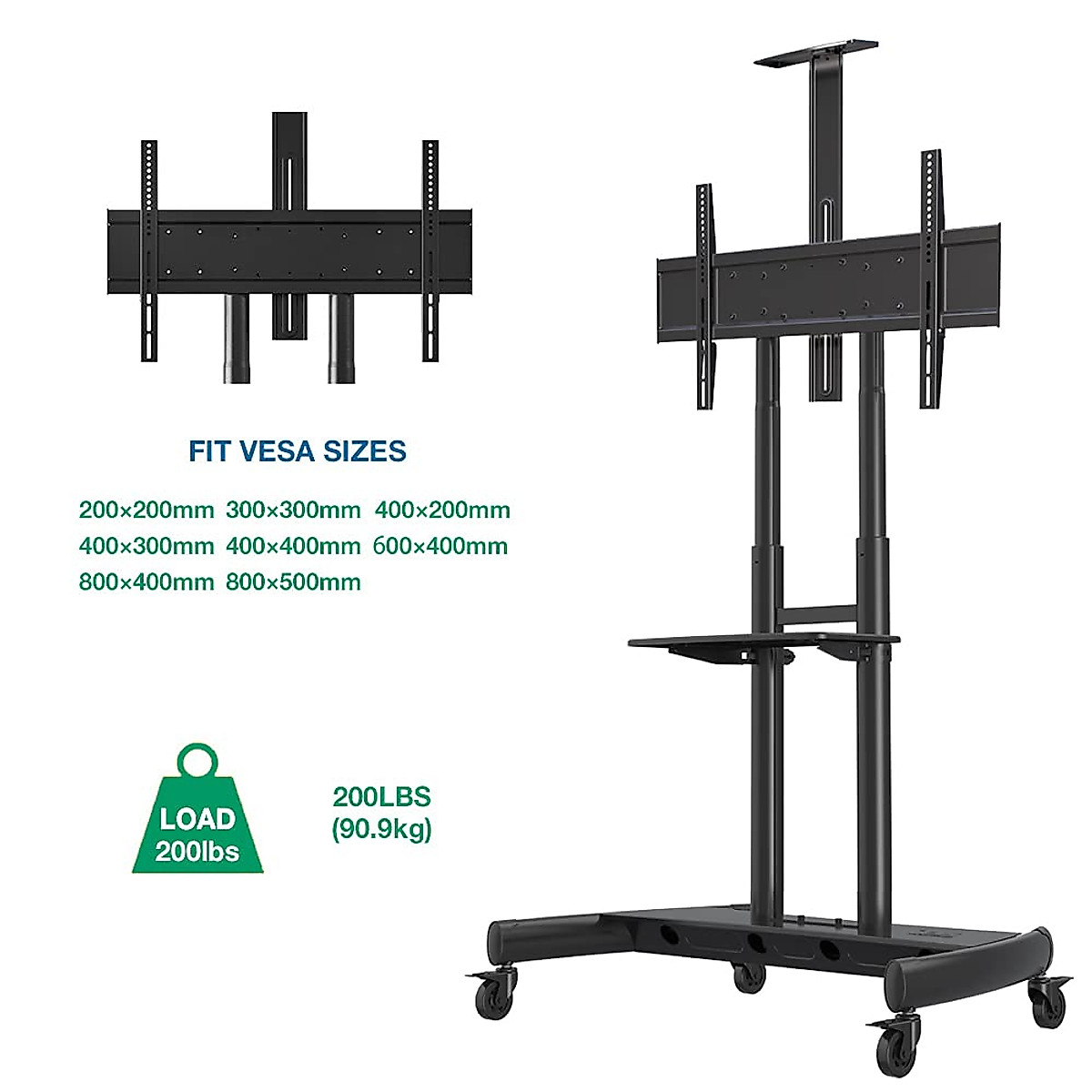 NB North Bayou Mobile TV Cart TV Stand with Wheels for 55" - 80" Inch LCD LED OLED Plasma Flat Panel Screens up to 200lbs AVA1800-70-1P (Black)