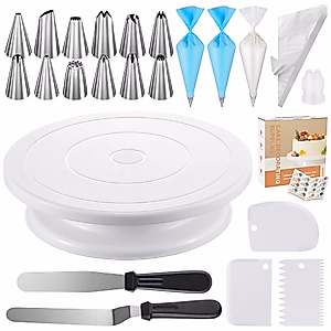 Kootek Cake Decorating Kits Supplies with Cake Turntable, 12 Numbered Cake Decorating Tips, 2 Icing Spatula, 3 Icing Smoother, 2 Silicone Piping Bag, 50 Disposable Pastry Bags and 1 Coupler