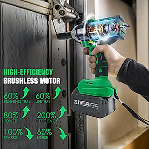 PFCTART 1/2 Inch 800Nm Brushless Impact Wrench Kit, 2x4.0Ah Batteries, 6 Sockets, Storage Tool Box for Car Tire Truck RV