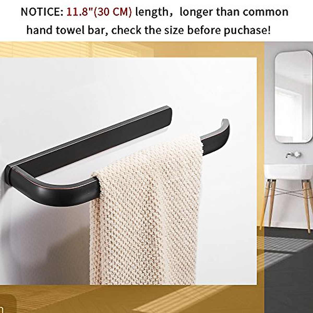 BESy Brass Hand Towel Bar for Bathroom Oil Rubbed Bronze, Rustproof Wall Mounted Towel Rack Hanger Bathroom Hardware Accessories Towel Holder 12 Inch