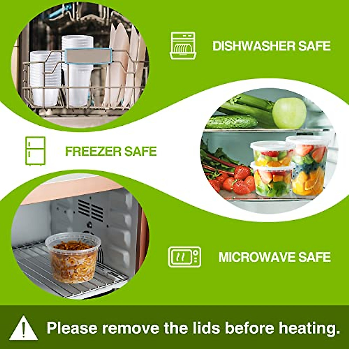 NEEBAKE 16 Oz Deli-Containers-with-Lids: [60 Set] Plastic Food-Storage-Containers-with-Lids, Microwaveable & Freezer Safe To-Go-Containers, Leak-proof BPA-Free Soup Overnight Oats Meal-Prep-Cont