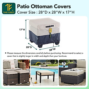Patio Ottoman Cover Waterproof, Outdoor Garden Yard Ottoman Cover with Padded Handles, 600D Oxford Heavy Duty Patio Lawn Balcony Furniture Covers Waterproof,24" D x 34" W x 17" H,Fog/Navy