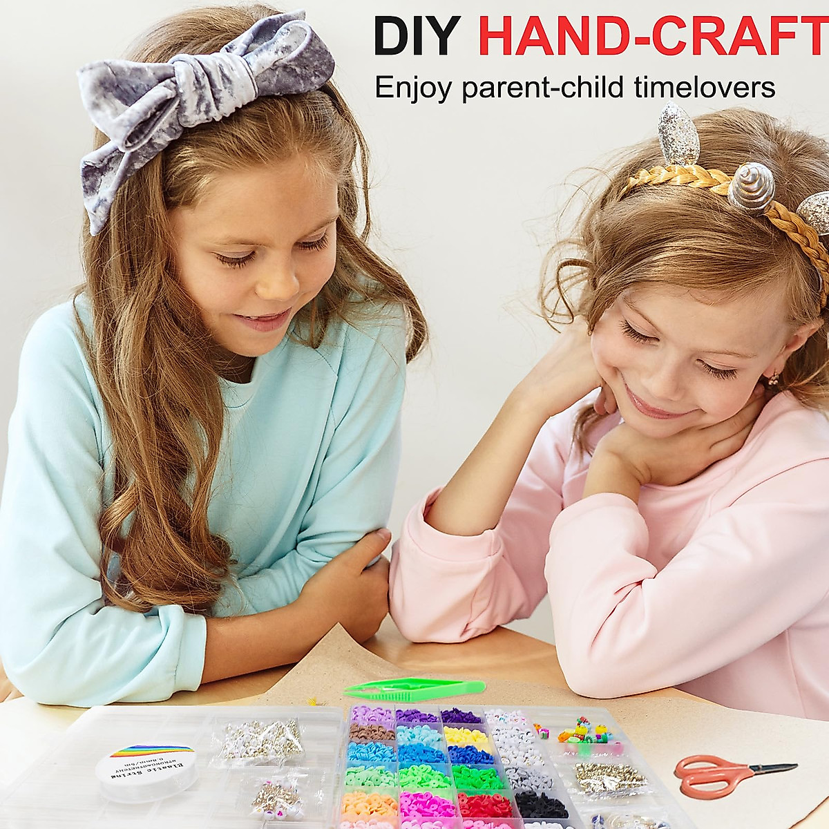 Redtwo 6200 Pcs Clay Beads Bracelet Making Kit, Flat Round Polymer Heishi Beads Friendship Bracelet Kit with Charms and Elastic Strings, Jewelry Making Kit for Girls 8-12 Gifts for Kids