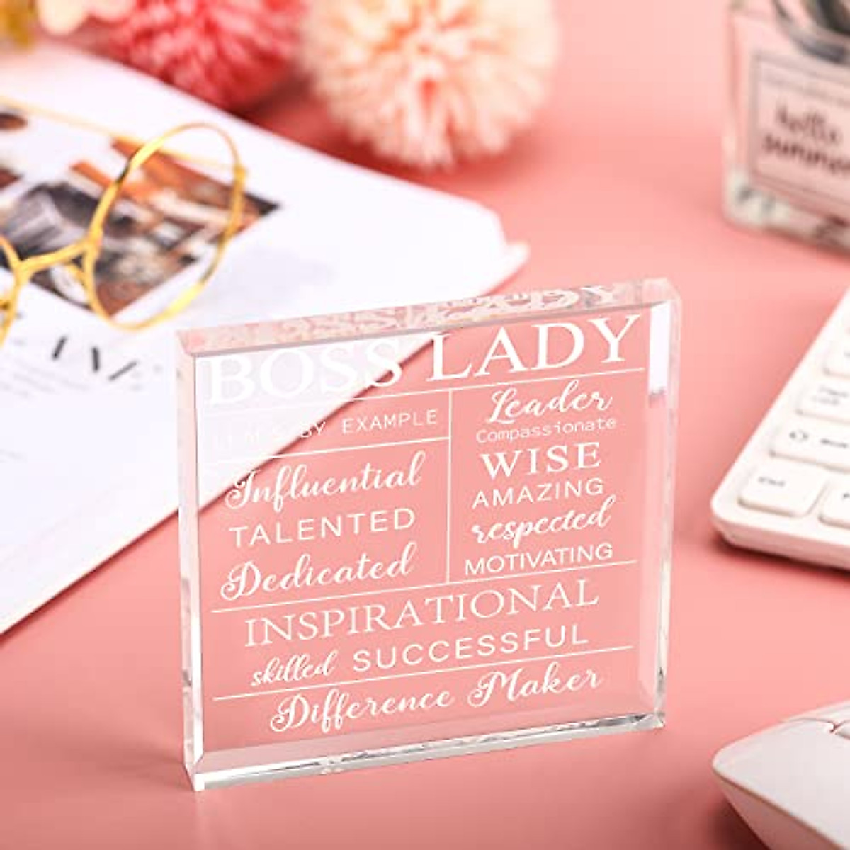 Yalikop Gifts for Women Acrylic Desk Boss Lady Office Decor Inspirational Quotes Boss Appreciation Keepsake And Paperweight for Birthday Christmas Gift(White, Classic Style)