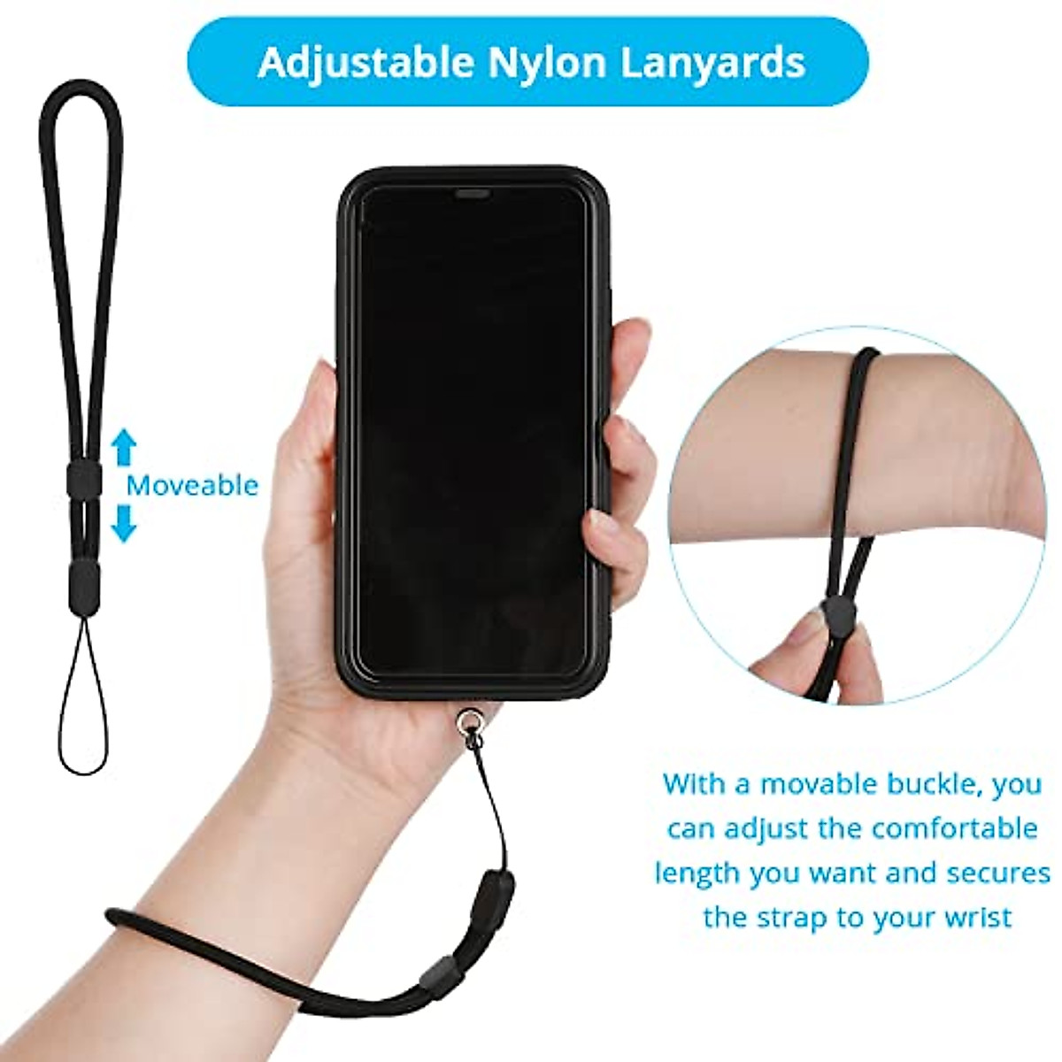 cobee Hand Wrist Strap Lanyard with Tether Patch, 6 Pcs Adjustable Nylon Wrist Straps with 6 Pcs Transparent Phone Pads Cell Phone Lanyard Strap Holder Hand Straps for Mobile Phone Camera Key Wallet