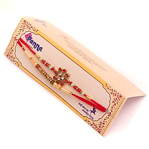 Rakhi for Brother Set of 2 with Greeting Card, Beautiful Designer Raksha Bandhan Rakhi Gift Set for Brother Bhaiya Bhai Bro, Traditional Indian Style Rakshbandhan Rakhi Gifts for Brother