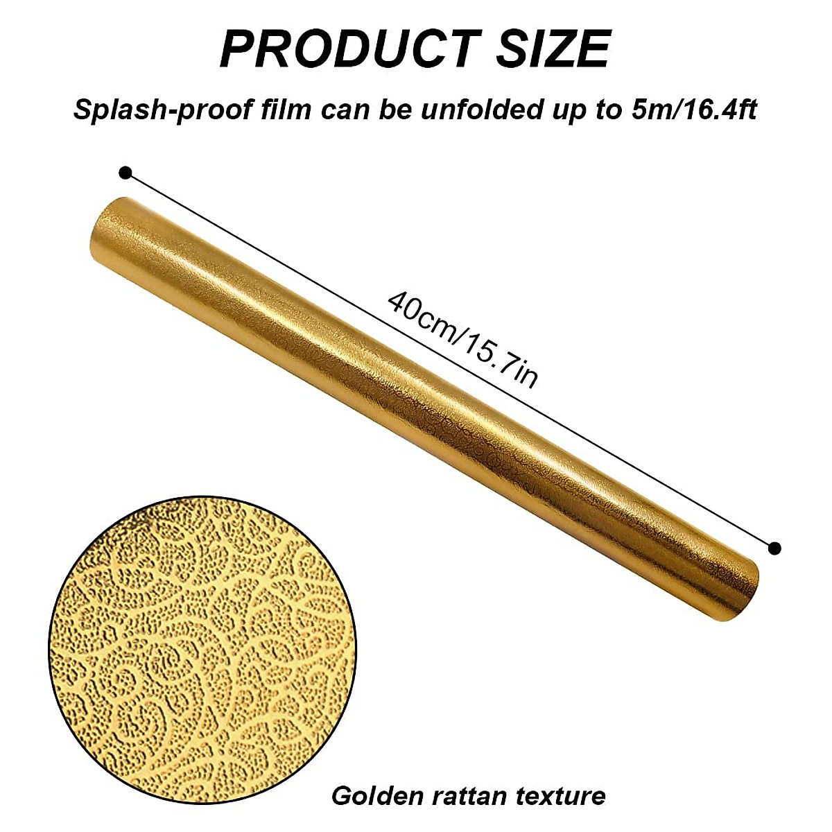 Kitchen Backsplash Wallpaper, 15.7'' x 196.8'' Aluminum foil Stickers Contact Paper, Self-Adhesive Oil Proof Heat Resistant Wall Sticker for Countertop Drawer Shelf Liners (Gold)