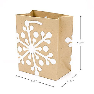 Hallmark 6" Small Holiday Gift Bag Set (Pack of 5; Red, White and Kraft) Snowflakes, Stripes, Merry