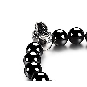 Skullis 0.7" 925 Sterling Silver Carved Skull & Black Obsidian Beads Bracelet, Crystal Healing. (M, Fit wrist size: (171-186) mm)