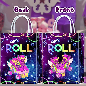 16 Pieces Roller Skates Goody Bags for Roller Skating Birthday Party Supplies,Rollerskate Gift Snacks Treat Candy Party Favors Bags with Handles for Kids Adults Roller Skating Theme Party Decorations