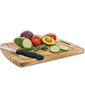Bamboo Cutting Board for Kitchen with Juice Groove – Thick Chopping Wooden Board for Vegetables, Fruits, Meat, Cheeses and More (With Handle)