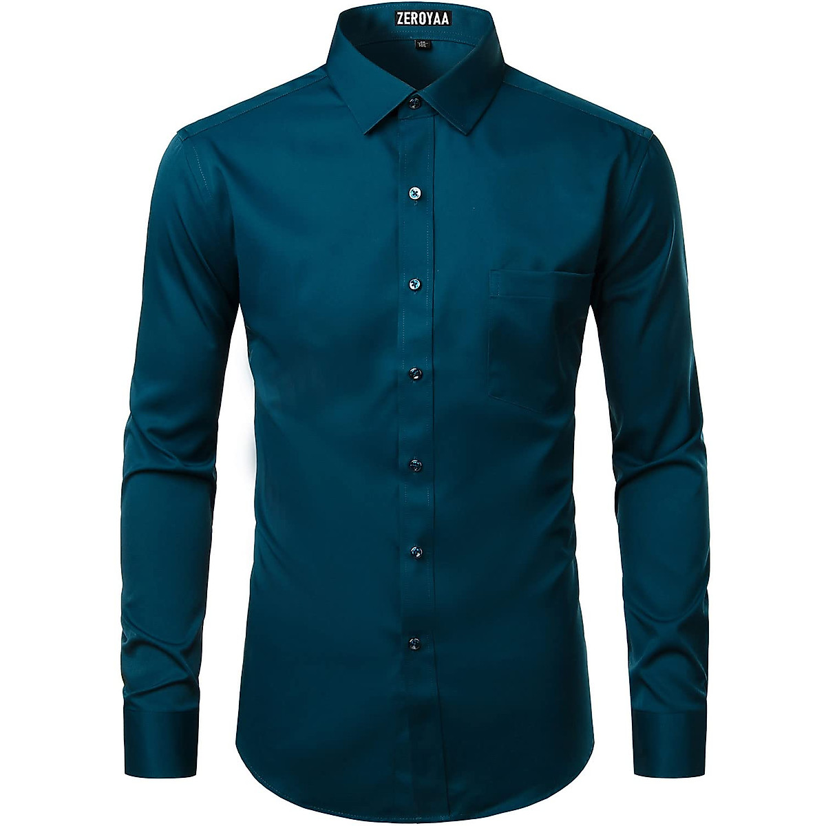 ZEROYAA Men's Business Formal Slim Fit Long Sleeve Button Up Dress Shirts with Pocket ZYSGCL01-Teal Large