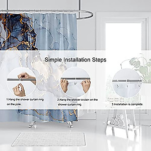 Domoku Blue Gold Marble Shower Curtain,Sky Blue Golden Cracked Lines Abstract Modern Shower Curtain for Bathroom Decor,Waterproof Texture Washable Fabric Shower Curtain,72 X 72