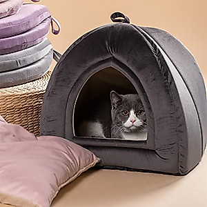 KASENTEX Cat Bed for Indoor Cats, 2-in-1 Cat House Pet Supplies for Kitten and Small Cat or Dog - Animal Cave, Cat Tent with Removable Washable Pillow Cushion (Dark Grey 15x15x15)