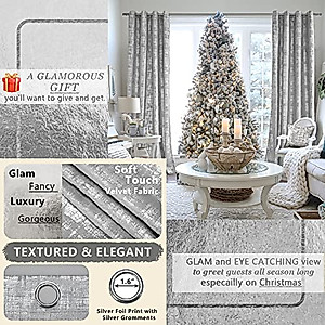 SHINELAND Extra Long Velvet Curtains 108 Inches Long for Living Room 2 Panels Grommet Grand Design 60% Blackout Pattern Curtains for Bedroom Luxury Bling Bathroom Door Doorway,Light Silver Grey