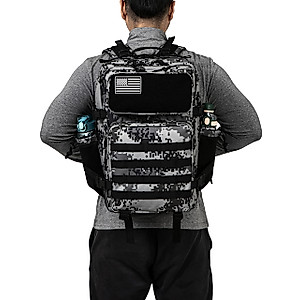 QT&QY Military Tactical Backpacks For Men Army Molle Daypack 45L Large 3 Day Bug Out Bag Gym Rucksack With Bottle Holder Black Camo