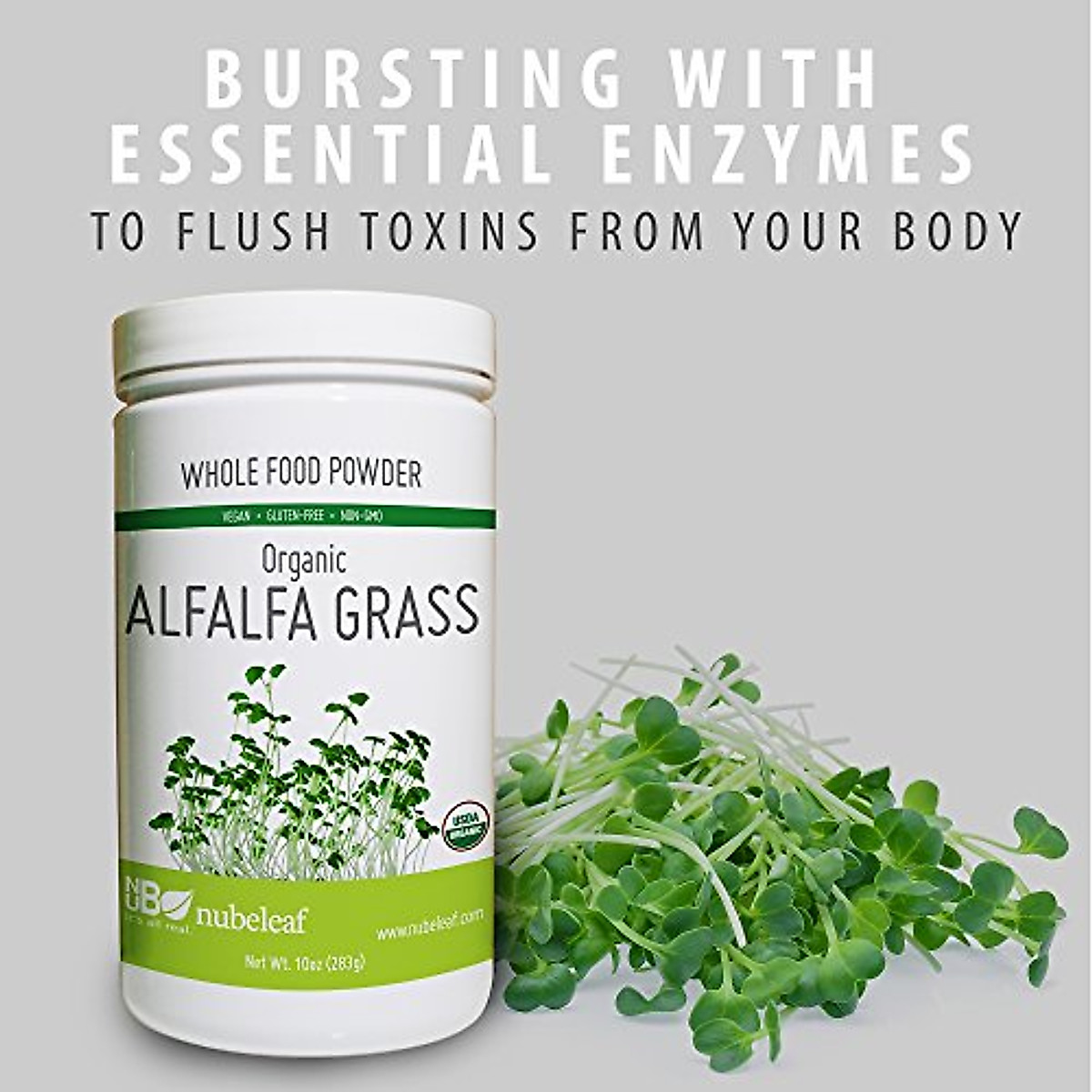 Nubeleaf Alfalfa Grass Powder - Non-GMO, Gluten-Free, Raw, Organic, Vegan Source of Essential Vitamins & Minerals - Single-Ingredient Nutrient Rich Superfood for Cooking, Baking, Smoothies (10oz)