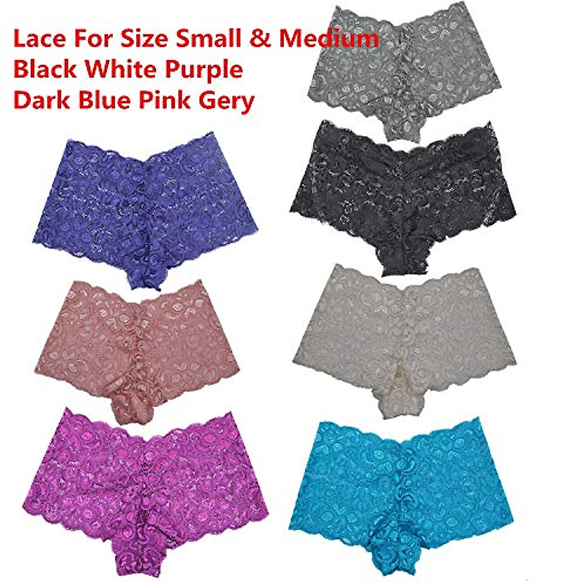 Delcroix 7 Pack Lace Boyshort Panties for Women Breathable Soft Underwear Panty Size XL, Assorted Different Lace Pattern