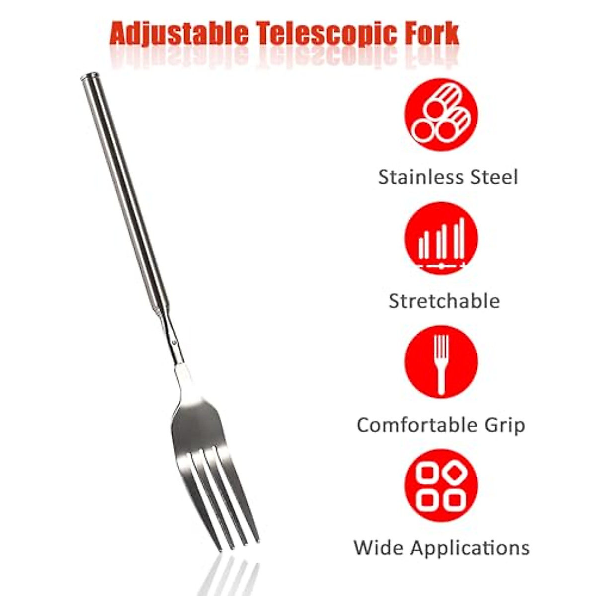 Adjustable Telescopic Fork,Stainless Steel Dinner Fork,BBQ Extendable Dinner Fruit Dessert Long Handle Fork,for Eating, Barbecue, Dinner, Dessert, Sausage, Vegetable(8.7~25.4in)