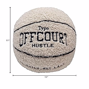 Tezimjia 2023 New Offcourt Basketball Pillow,11" Basketball Shaped Pillow Teddy Fleece Embroidered Basketball Throw Pillow Fuzzy Plush Toy Gifts for Kids Boys Girls (Beige)