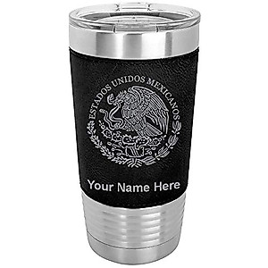 LaserGram 20oz Vacuum Insulated Tumbler Mug, Flag of Mexico, Personalized Engraving Included (Faux Leather, Black)