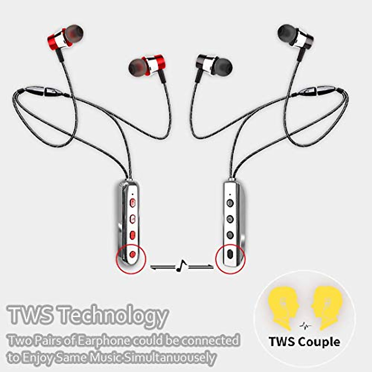 HUAHAT HuaHat TWS Bluetooth Earphone V5.0 Headset Necklace Design Two Magnetic Connection 9D Surrounding Selfie Control (D14, Black)