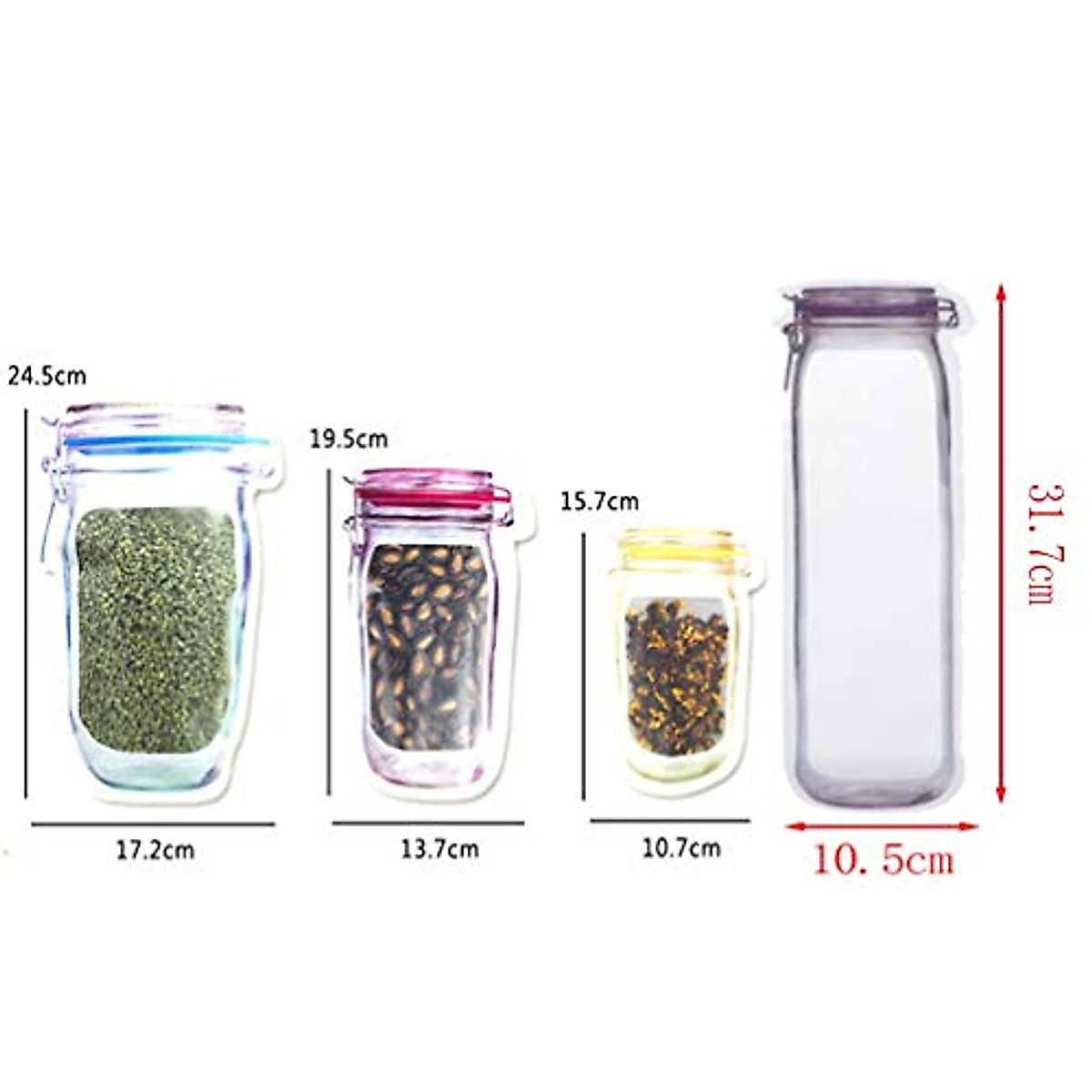 TUANTUAN 70 Pcs Cute Jar Zipper Bags Snack Sandwich Ziplock Bags Reusable Airtight Seal Storage Bags Leakproof Food Saver Bags for Travel Camping Picnic