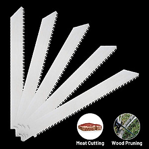 ZUZZEE 9inch 8TPI Unpainted Stainless Steel Reciprocating Saw Blade for Frozen Meat Bone Cutting Wood Pruning (5 Pack)