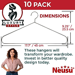 Neusu Heavy Duty Hangers - 5mm Solid Metal, Hold Over 35 Lbs, Extra Strong Coathangers for Heavy Clothes - Hotel Quality (10 Pack)
