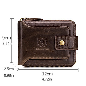 LUKZIJAES Genuine Leather Wallet for Men RFID Blocking Large Capacity Card Case with Zipper ID Window Coin Pocket (#2-Coffee)