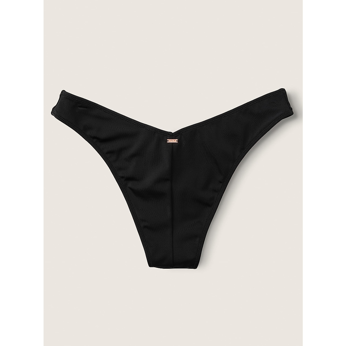 Victoria's Secret Pink V Front Itsy Bikini Bottom, Swimsuit for Women, Minimal Coverage Bathing Suit Bottoms for Women, Pure Black (M)