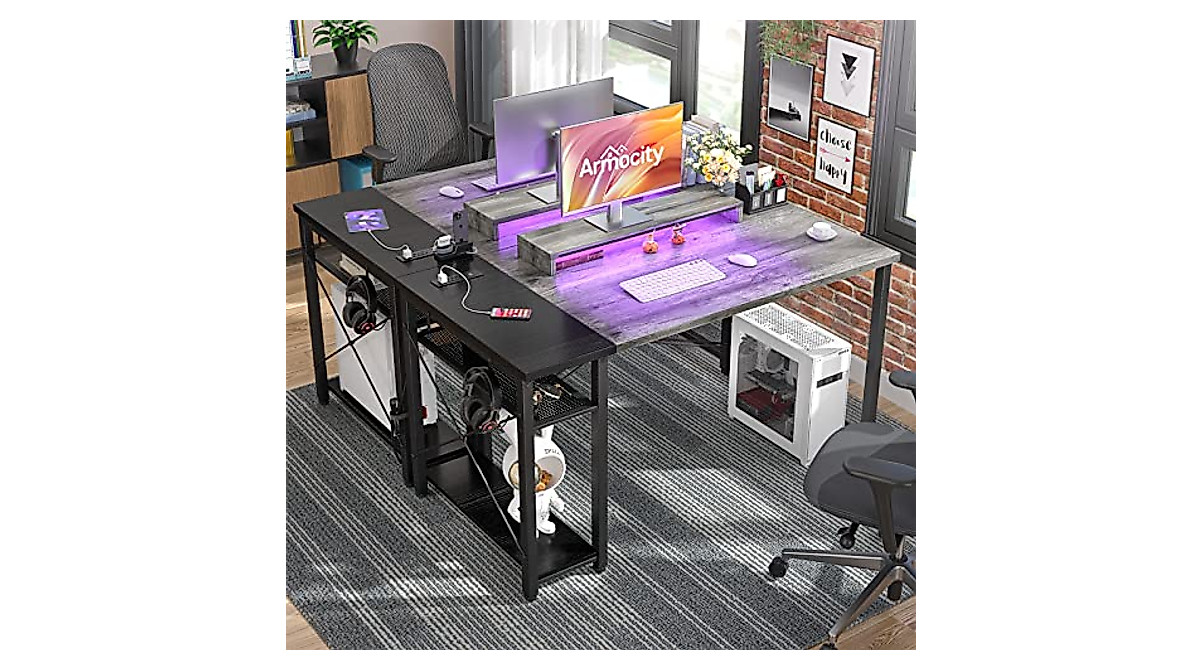Armocity Gaming Desk with LED Lights & USB Charging