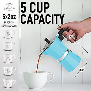 Zulay Classic Italian Style 5.5 Espresso Cup Moka Pot, Classic Stovetop Espresso Maker for Great Flavored Strong Espresso, Makes Delicious Coffee, Easy to Operate & Quick Cleanup Pot (Blue)