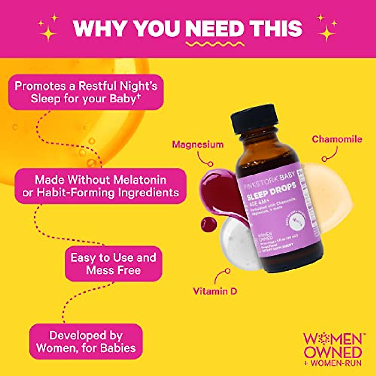 Pink Stork Baby Sleep Drops, Naturally Support Sleep Without Melatonin for Infants, Toddlers, and Kids, Aid Sleep with Chamomile and Magnesium, Baby Essentials for Bedtime, 1 oz, 30 Servings