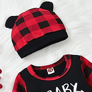 Aalizzwell Infant Baby Romper Toddler Brother Christmas Matching Outfits Xmas Buffalo Plaid Bear Boys Clothes 0-3 Months