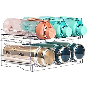 Water Bottle Organizer - 2 Pack Stackable Cup Organizer for Cabinet, Countertop, Pantry and Fridge, Free-Standing Tumbler Kitchen Storage Holder for Wine and Drink Bottles, Clear Plastic