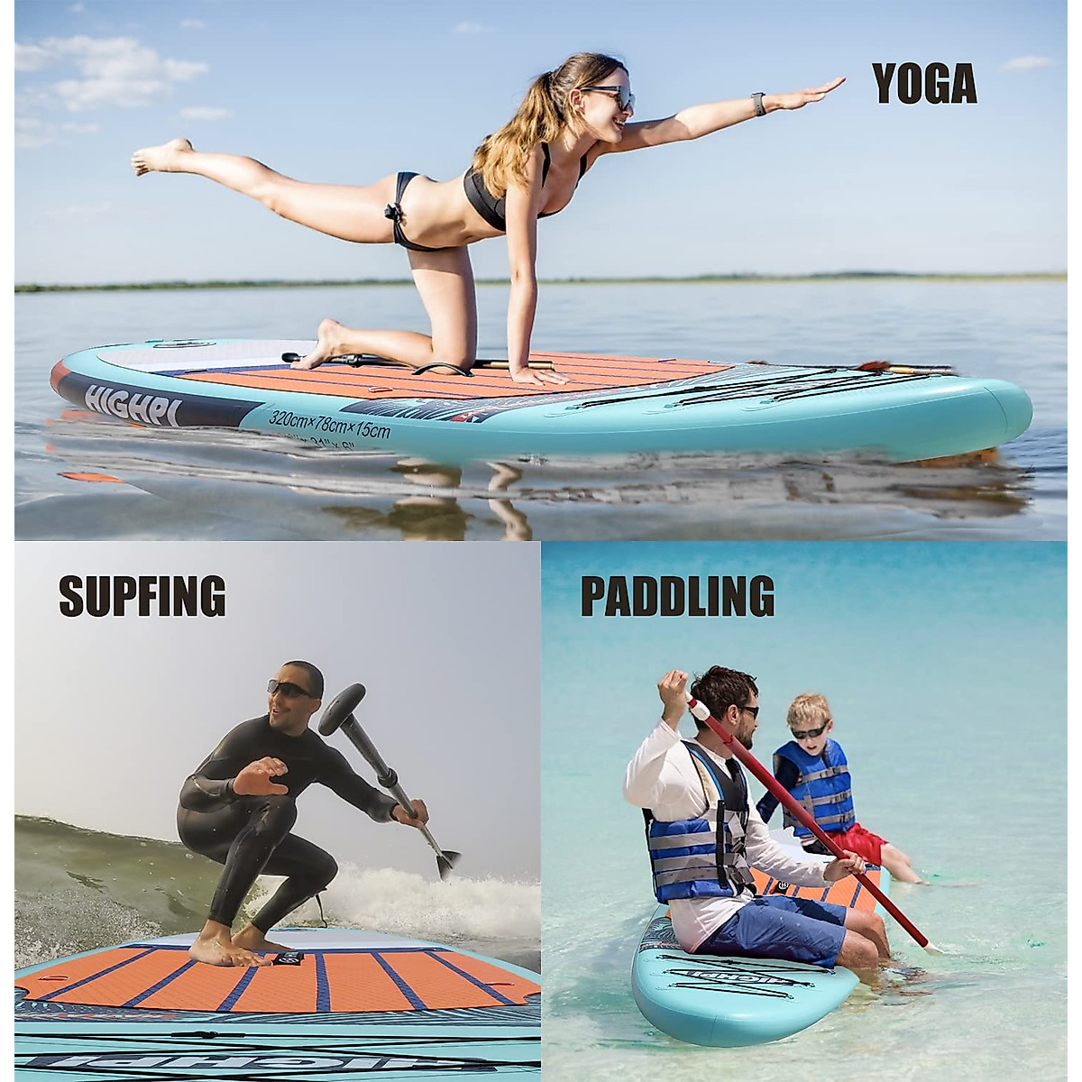 Highpi Inflatable Stand Up Paddle Boards, 10'6''x31''x6'' SUP with Accessories Backpack Anti-Slip Deck, Leash, Adjustable Paddle and Hand Pump, Waterproof Bag, Standing Boat for Youth & Adult